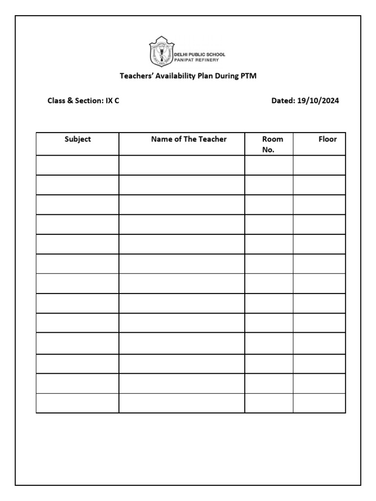 9 C Teachers' Availability Plan For PTM-1 | PDF