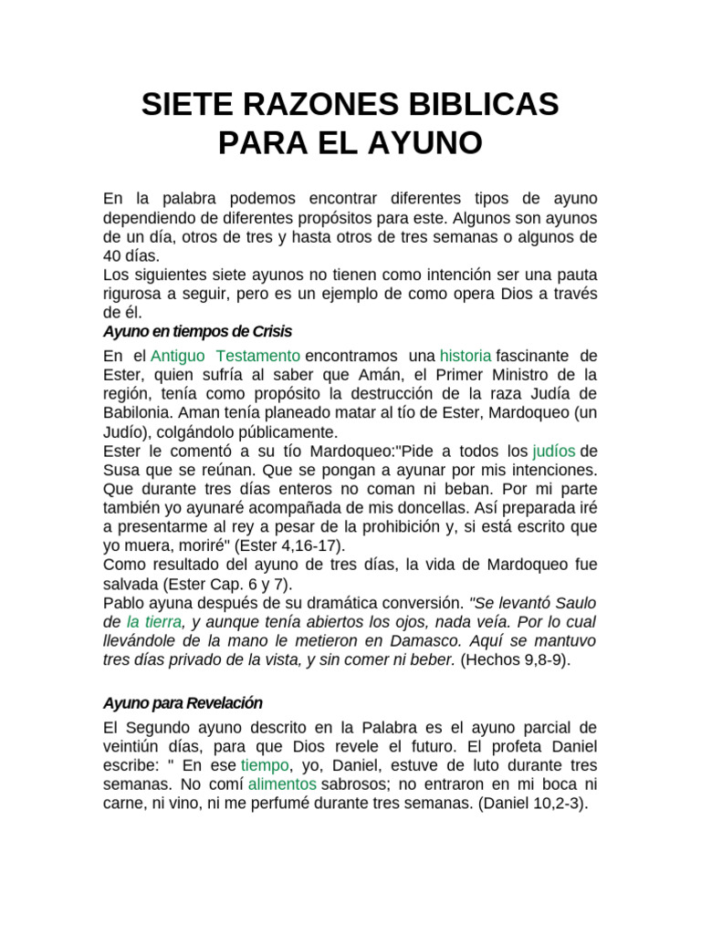 Siete Razones Biblicas para El Ayuno | PDF | Oración | Esther