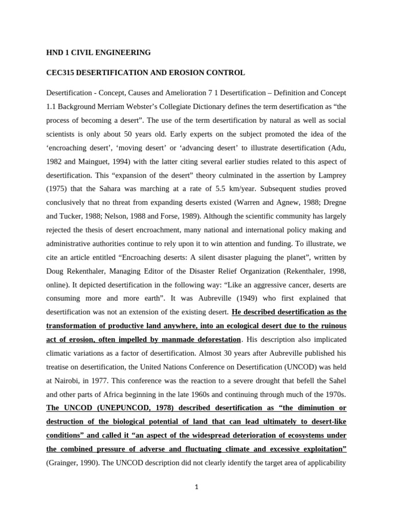 Cec 315 Desrtification HND 1 Civil Engineering | PDF | Erosion | Soil