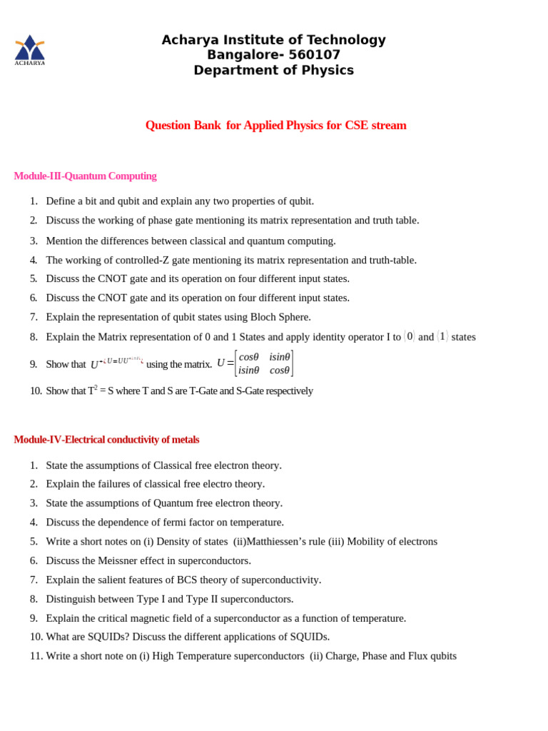 AY 22-23 - Question Bank For CSE Stream - Module 3 and 4 | PDF