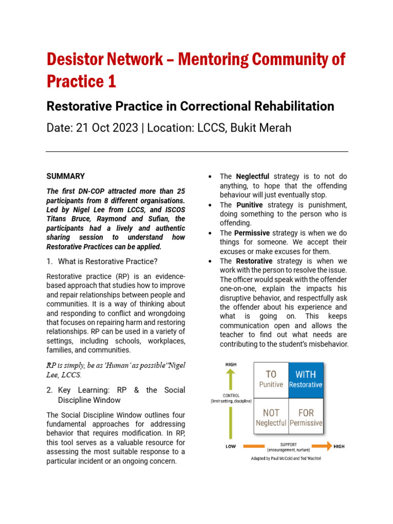 LCCS Restorative Practice in Correctional Rehabilitation | PDF ...