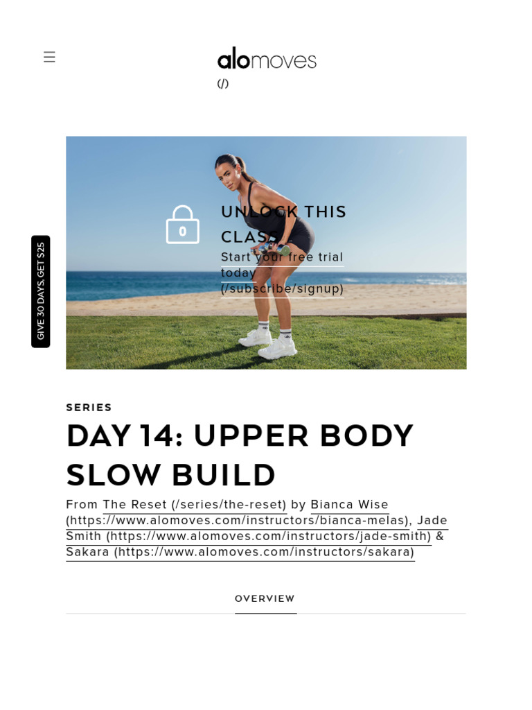 The Reset - Day 14- Upper Body Slow Build | Alo Moves | PDF