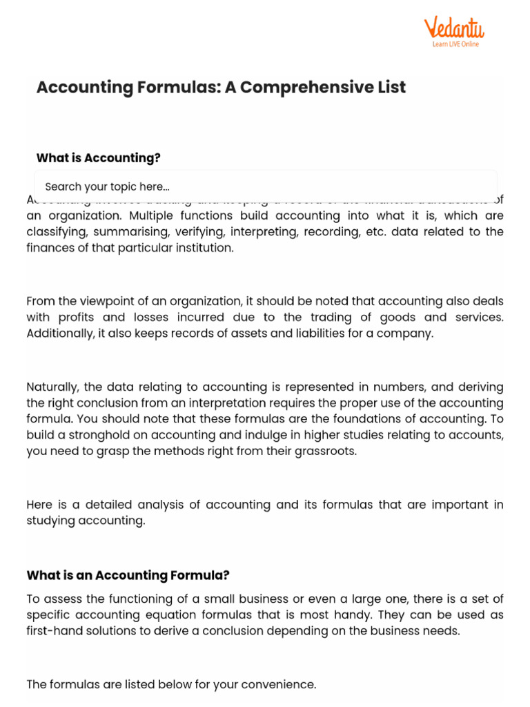 Accounting Formulas - A Comprehensive List | PDF