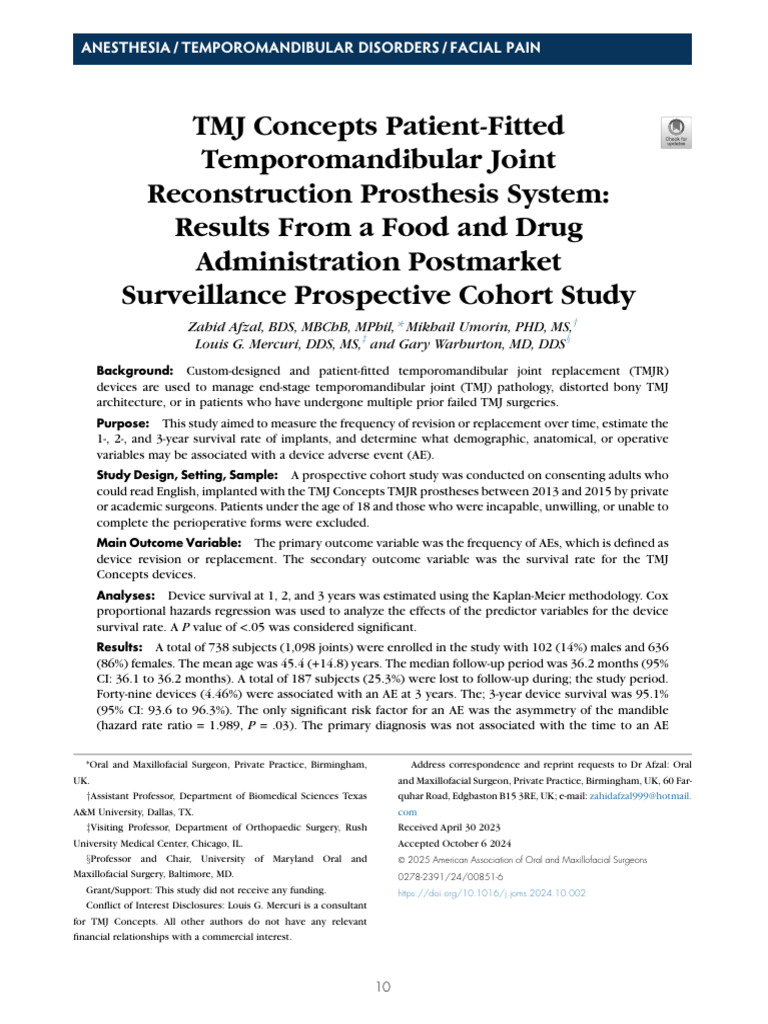 TMJ Concepts Patient Fitted Temporomandibular Join | PDF | Surgery ...