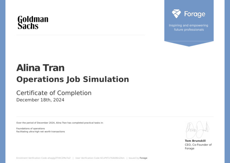 Goldman Sachs certificate of completion_Operations Jobs Simulation | PDF