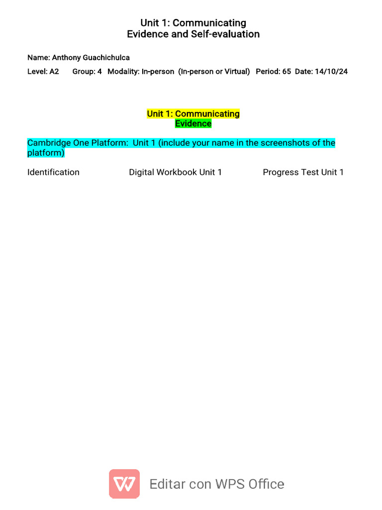 UNIT 1 EVIDENCE AND SELF-EVALUATION (1) | PDF