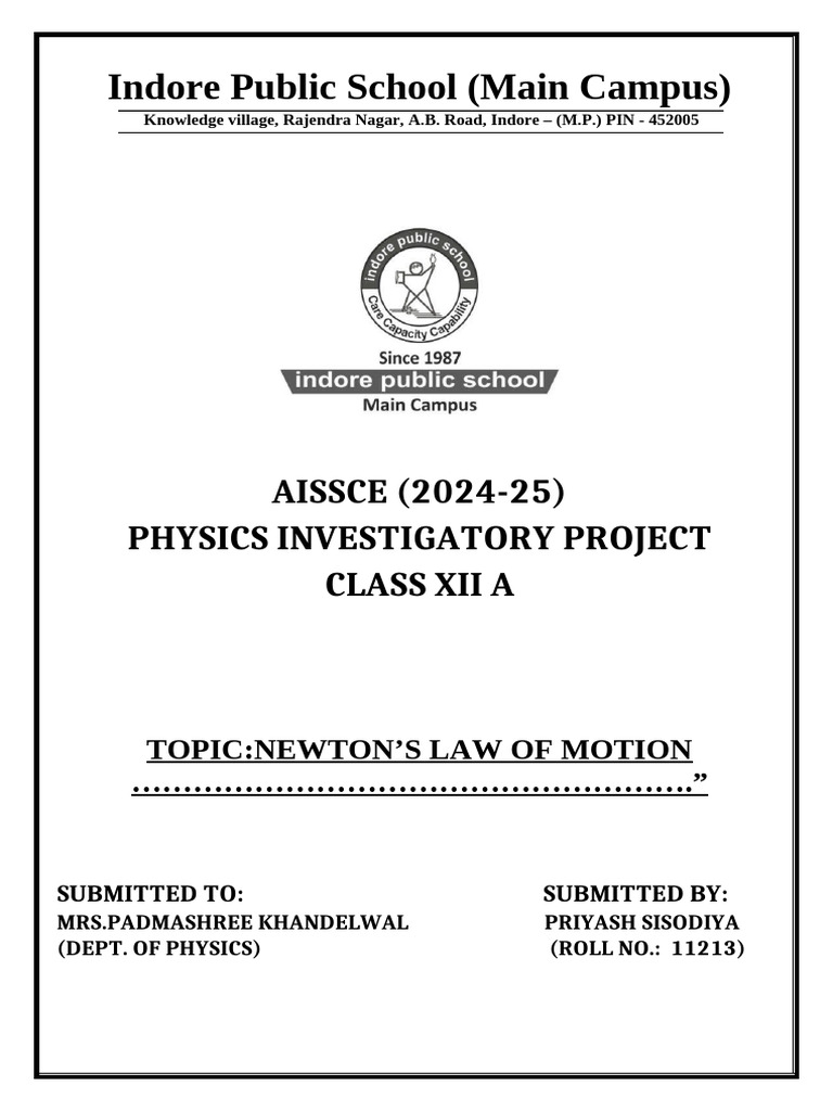 Physics Project Front Page Final Exam | PDF | Physics