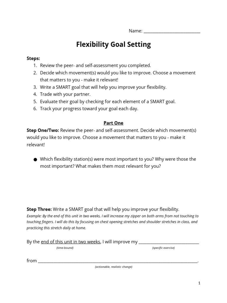 Copy of 2 - Flexibility Goal Setting | PDF | Flexibility (Anatomy) | Goal