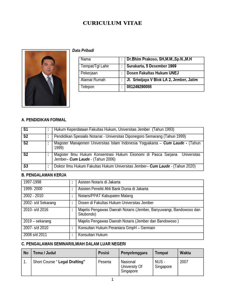 CONTOH CV DR - Bhim PRAKOSO | PDF