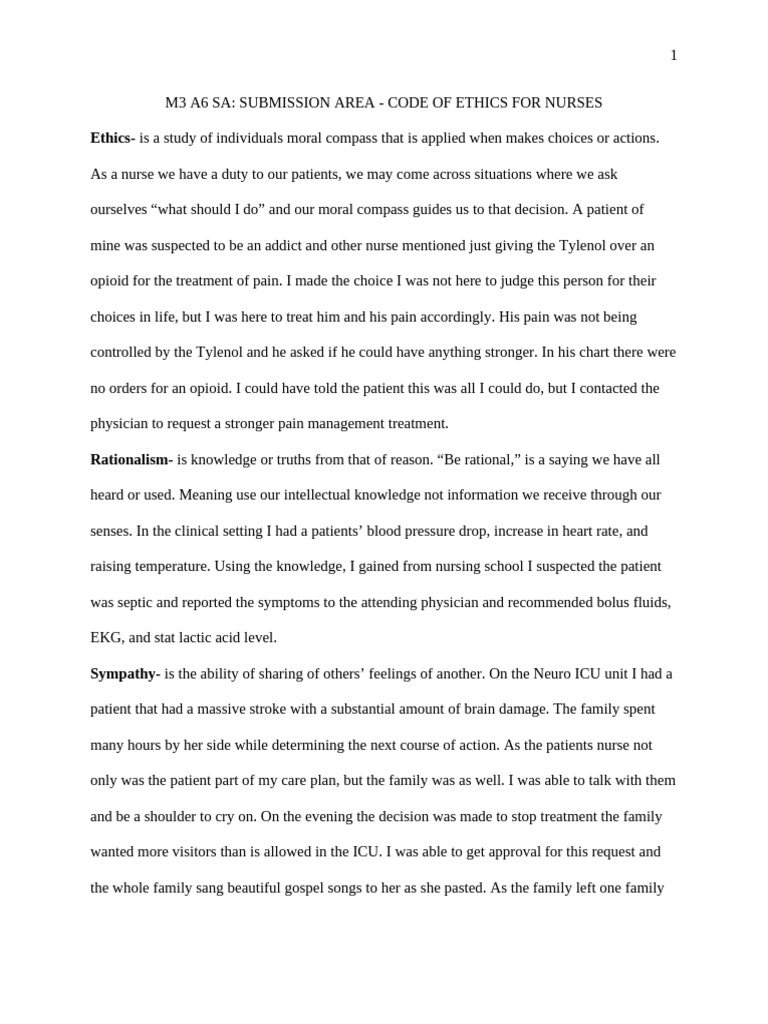 M3 A6 Sa - Submission Area - Code of Ethics For Nurses | PDF | Nursing ...