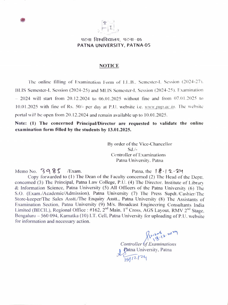 Online Examination form for LLB Semester 1 and BLIS Semester 1 and MLIS ...