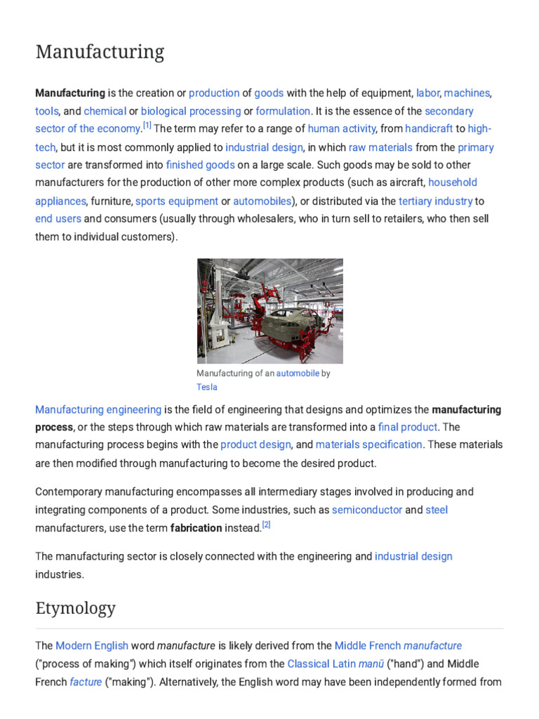 Manufacturing - Wikipedia | PDF | Secondary Sector Of The Economy