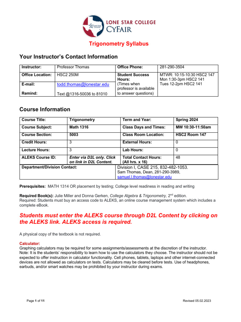 Math_1316_5003_TST_SP24 (1) | PDF | Trigonometry | Trigonometric Functions