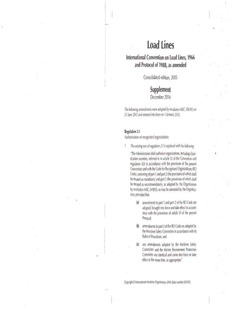 Intl. Convention On Load Line Supplement Dec 2014 | PDF