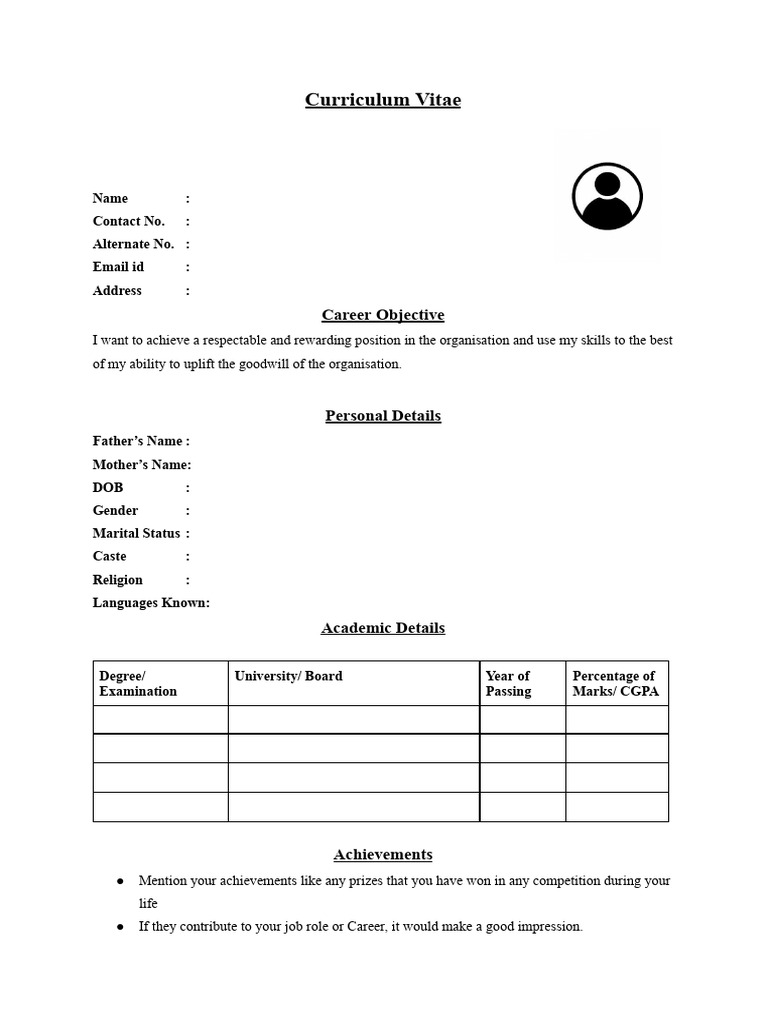 Curriculum Vitae Format | PDF