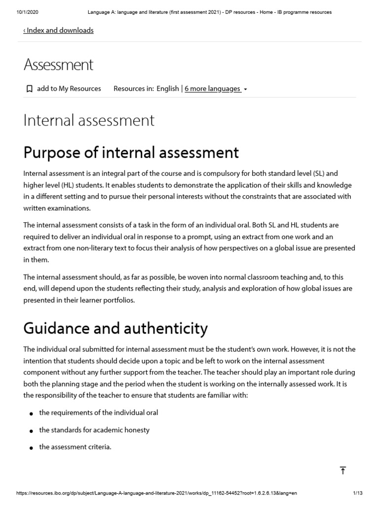 IB Language A Oral Assessment Guide | PDF | Cognition