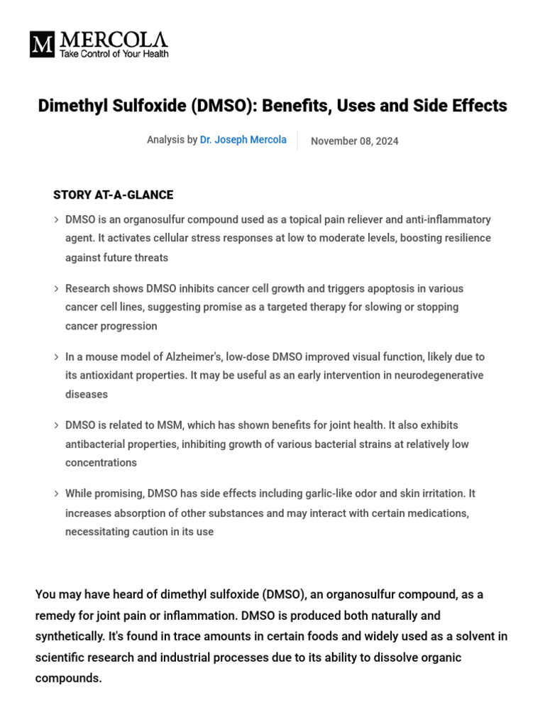 Dimethyl Sulfoxide Dmso Benefits Side Effects PDF | PDF | Apoptosis ...