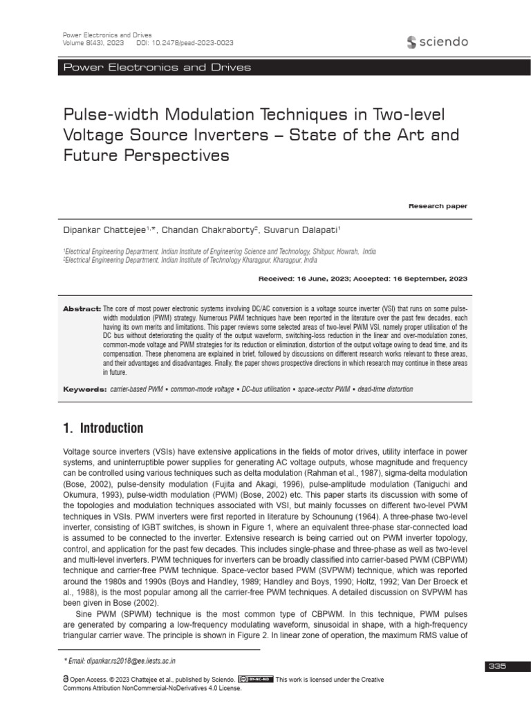 Pulse-Width Modulation Techniques in Two-Level Voltage Source Inverters - State of The Art and ...