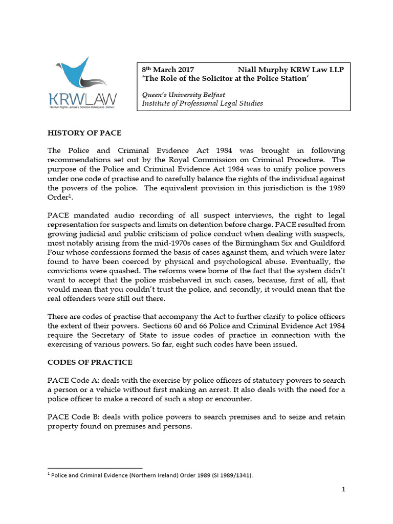 The Role of A Solicitor in The Police Station PACE IPLS 8.3.17 | PDF ...