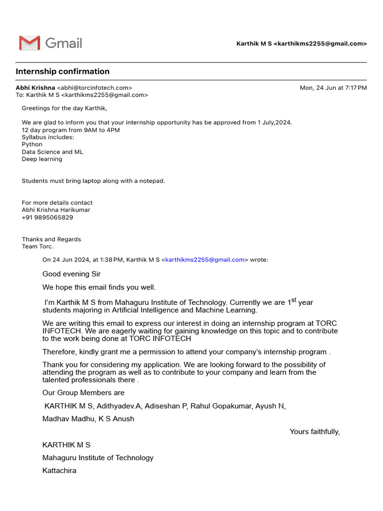 Internship Confirmation | PDF