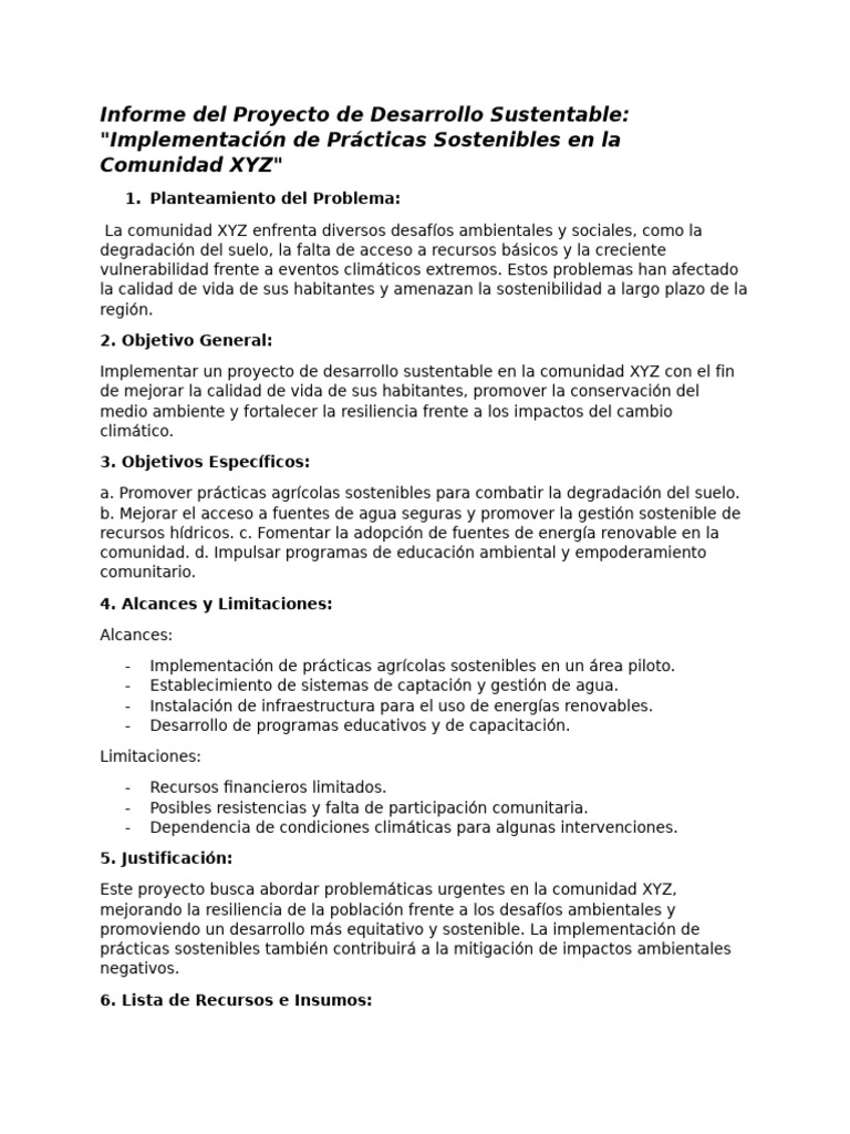 Informe Del Proyecto de Desarrollo Sustentable | PDF | Sustentabilidad | Desarrollo sostenible