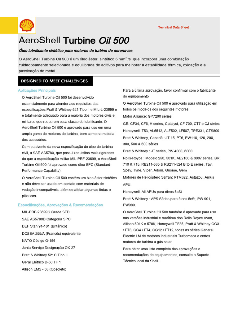 AeroShell Turbine Oil 500 | PDF | Motores