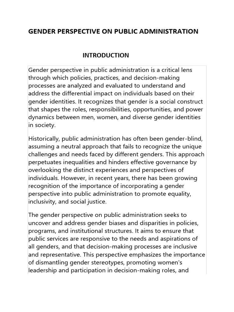 Gender Perspective in Public Administration | PDF | Gender Studies ...