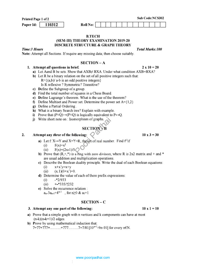 Discrete Structure and Graph Theory NCS302 | PDF