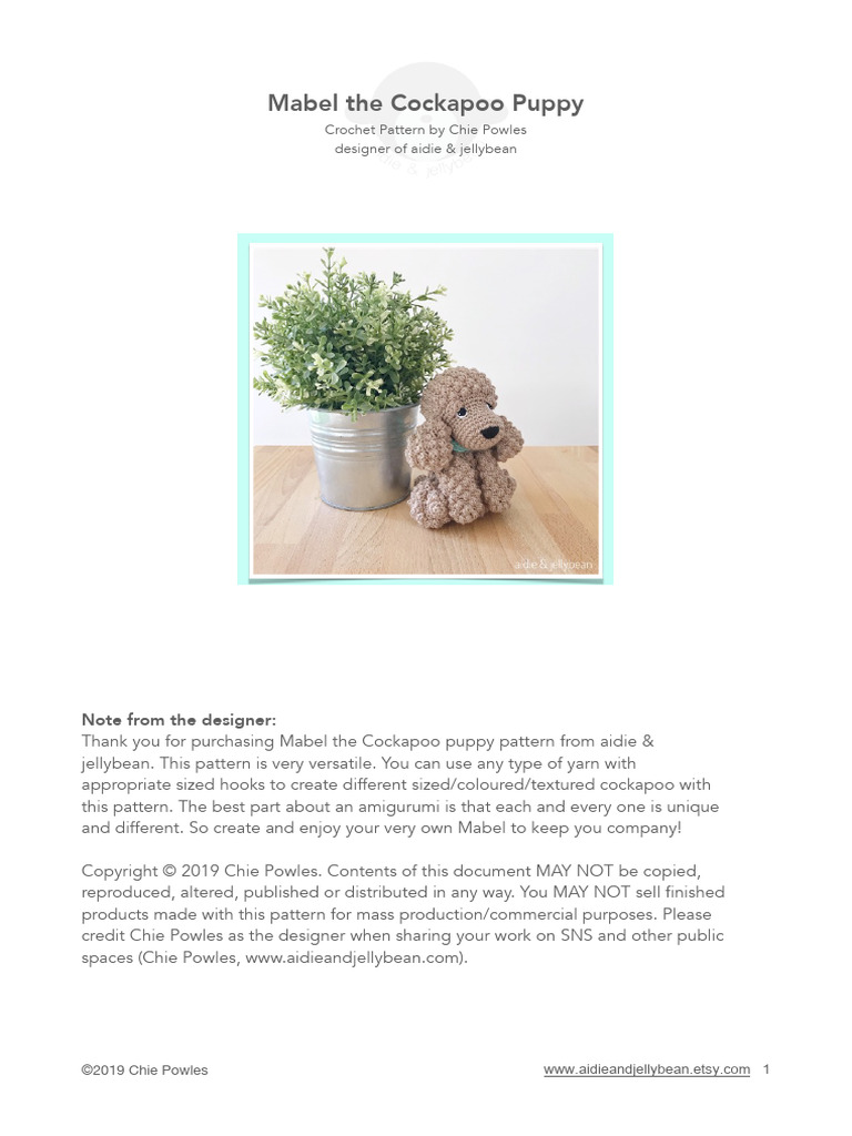Mabel The Cockapoo Puppy Pattern | PDF | Crochet | Surgical Suture