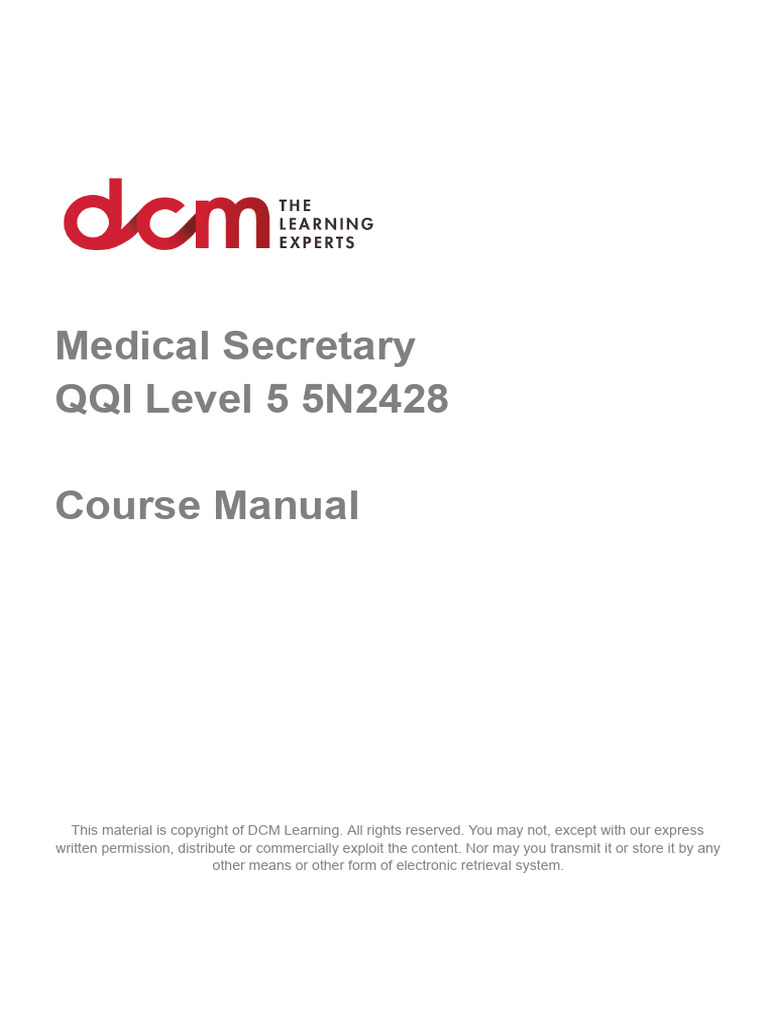 DCM Medical Secretary - Course Manual | PDF