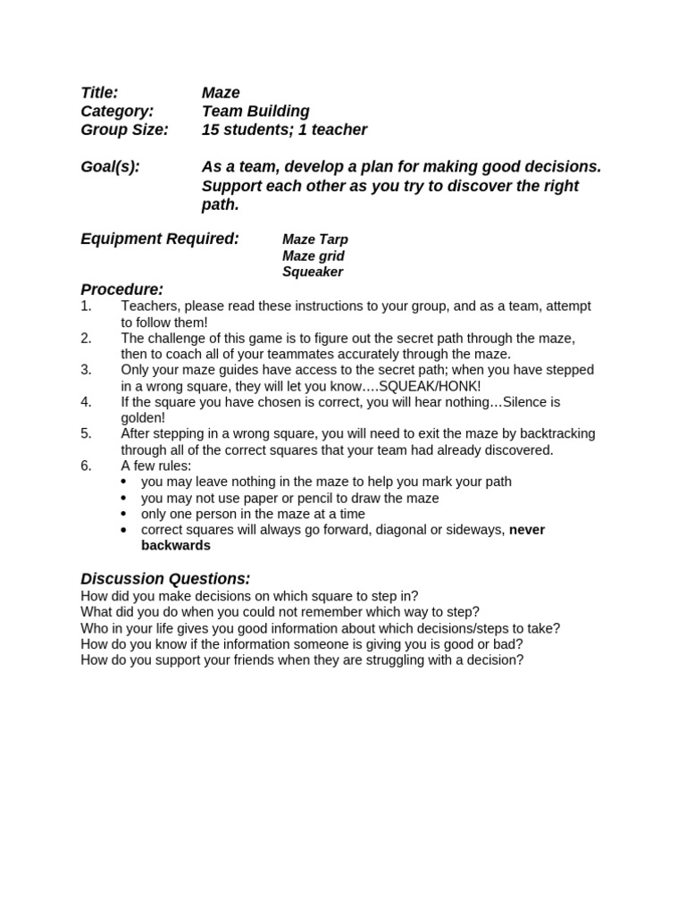 Team Building Maze Decision-Making Game | PDF
