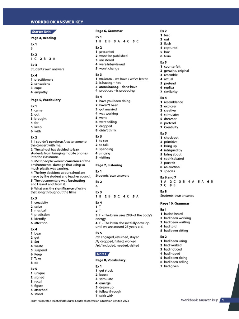 Answer Key Workbook | PDF