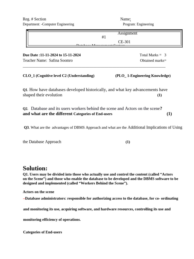 Assignment #1 DBMS Fall 2024 | PDF