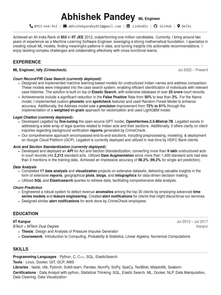 Abhishek ML Engineer Resume | PDF | Data Analysis | Machine Learning