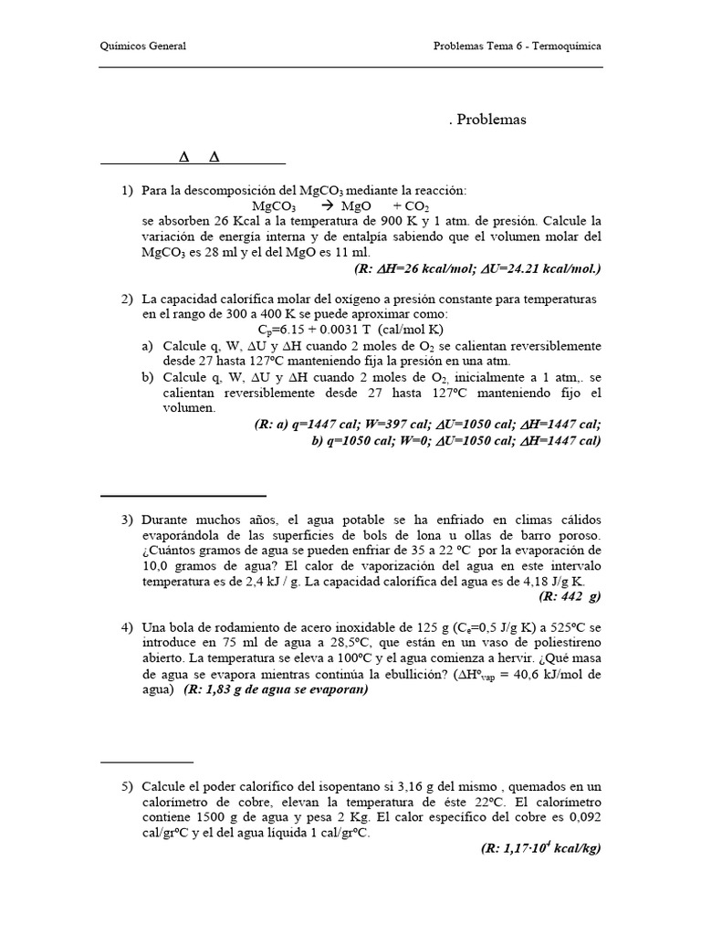 Boletin de Problemas Tema 6 Termo y AYUDA | PDF | Calor | Combustión