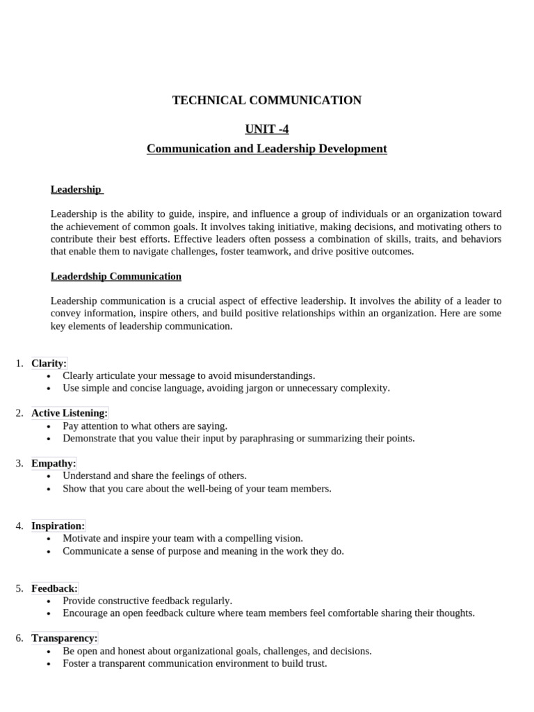 UNIT -4 TC | PDF | Communication | Leadership