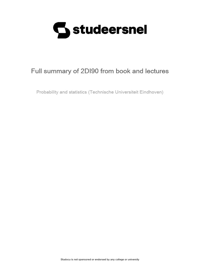 full-summary-of-2di90-from-book-and-lectures | PDF | Probability Distribution | Statistical ...