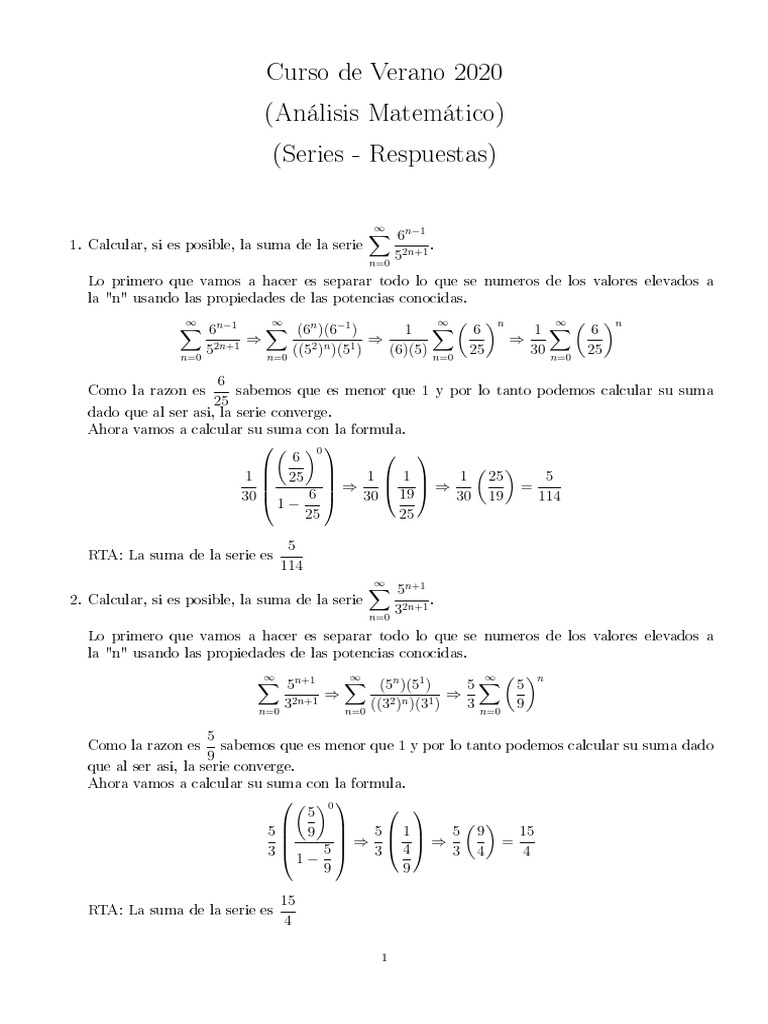 Sumas de Series Matemáticas Convergentes | PDF | Objetos matemáticos ...