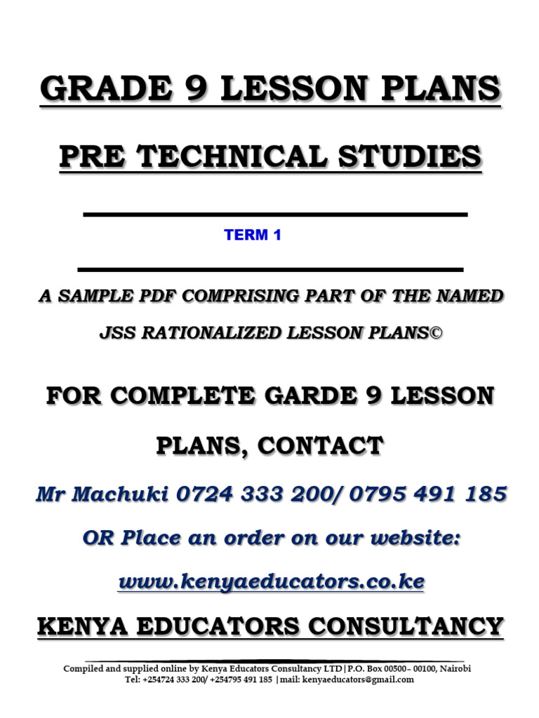 Grade 9 Pre-Technical Studies Plans | PDF | Lesson Plan | Cognitive Science