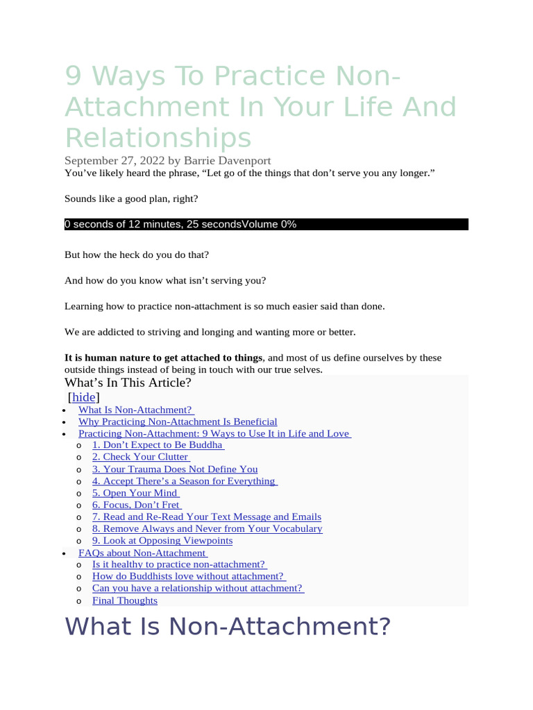 Embrace Non-Attachment in Life | PDF | Attachment Theory | Emotions