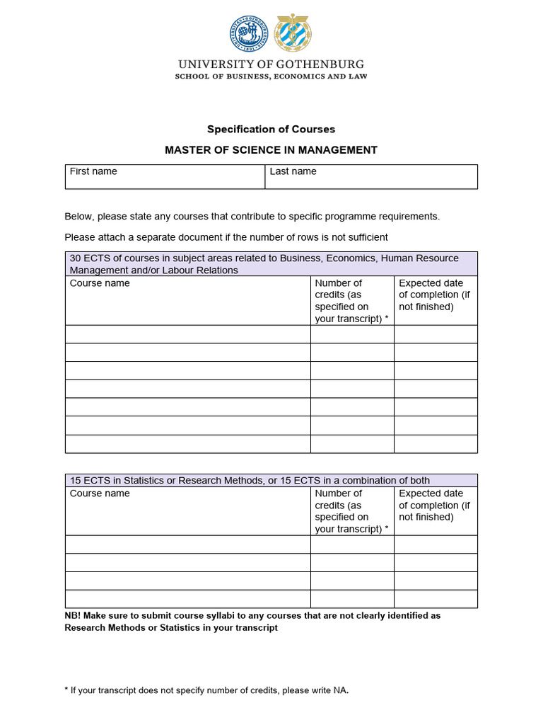 Specification of courses Master of Science in Management updated 3 Jan ... Specification of courses Master of Science in Management updated 3 Jan ...