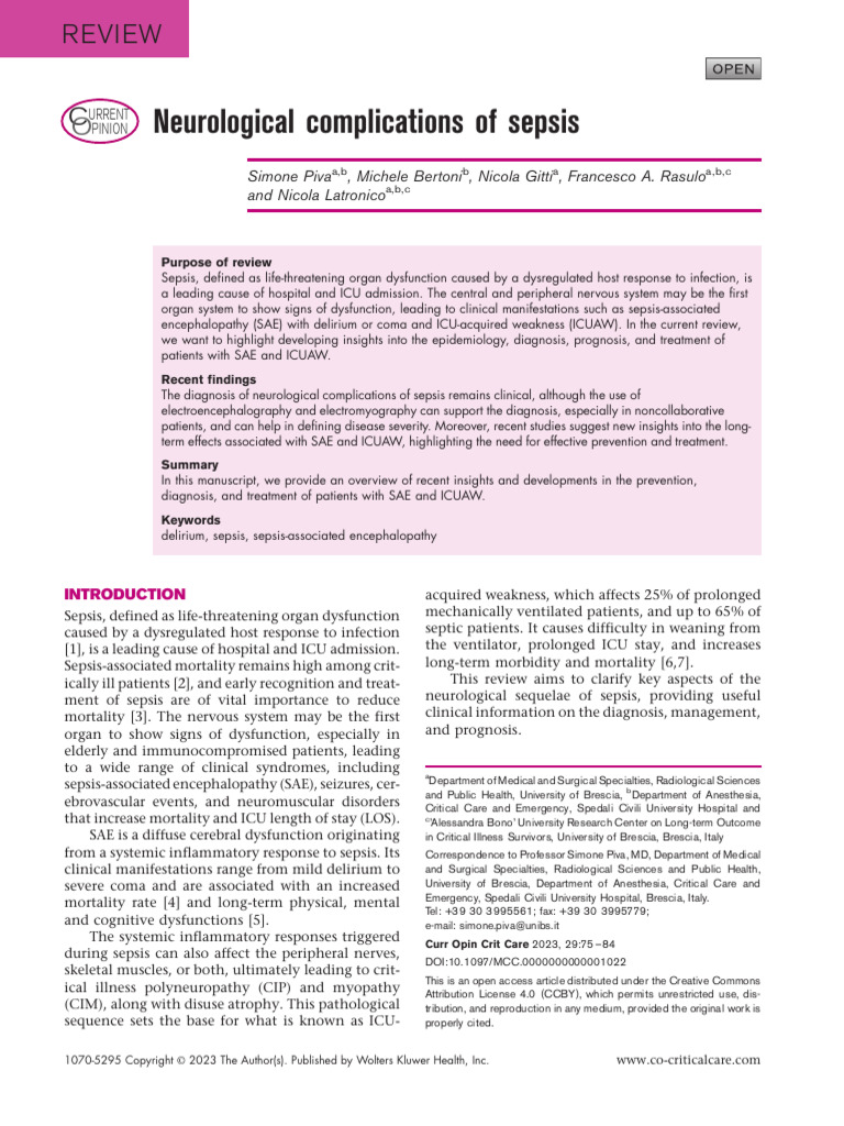 Neurological complications of sepsis | PDF | Medicine | Diseases And ...