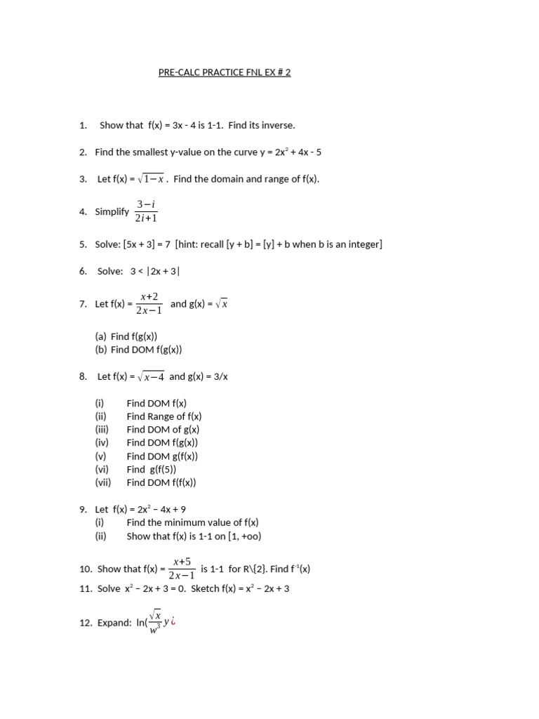 Pre-Calc Prac Final # 2 | PDF