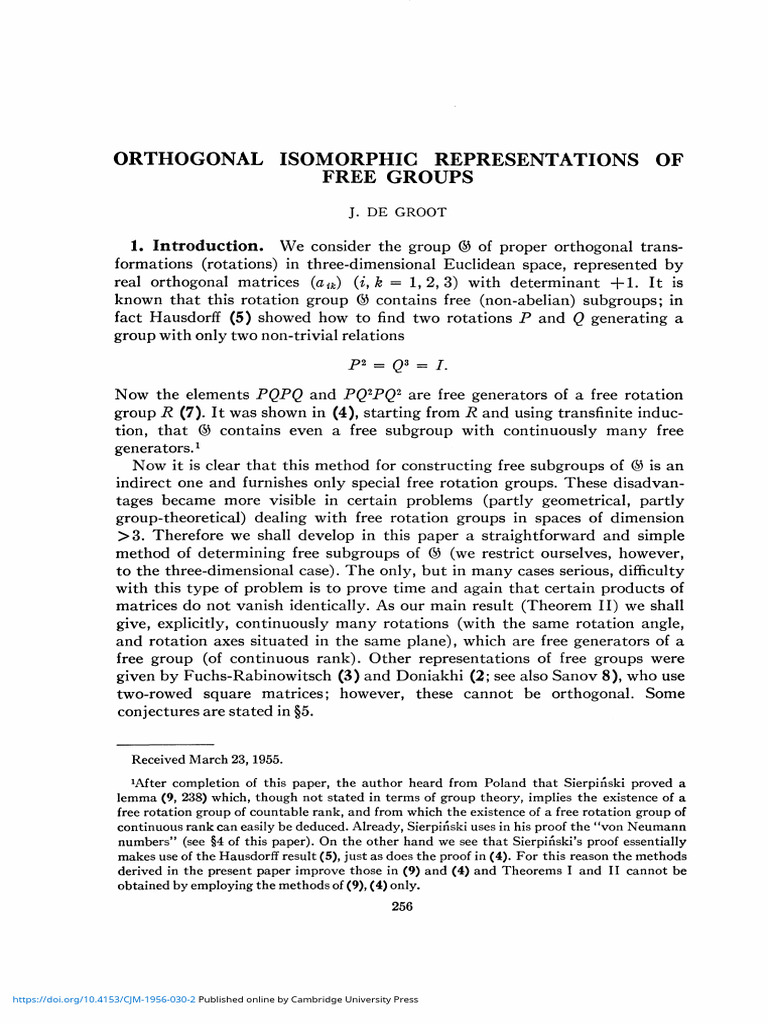 Orthogonal Isomorphic Representations of Free Groups | PDF | Group (Mathematics) | Mathematics