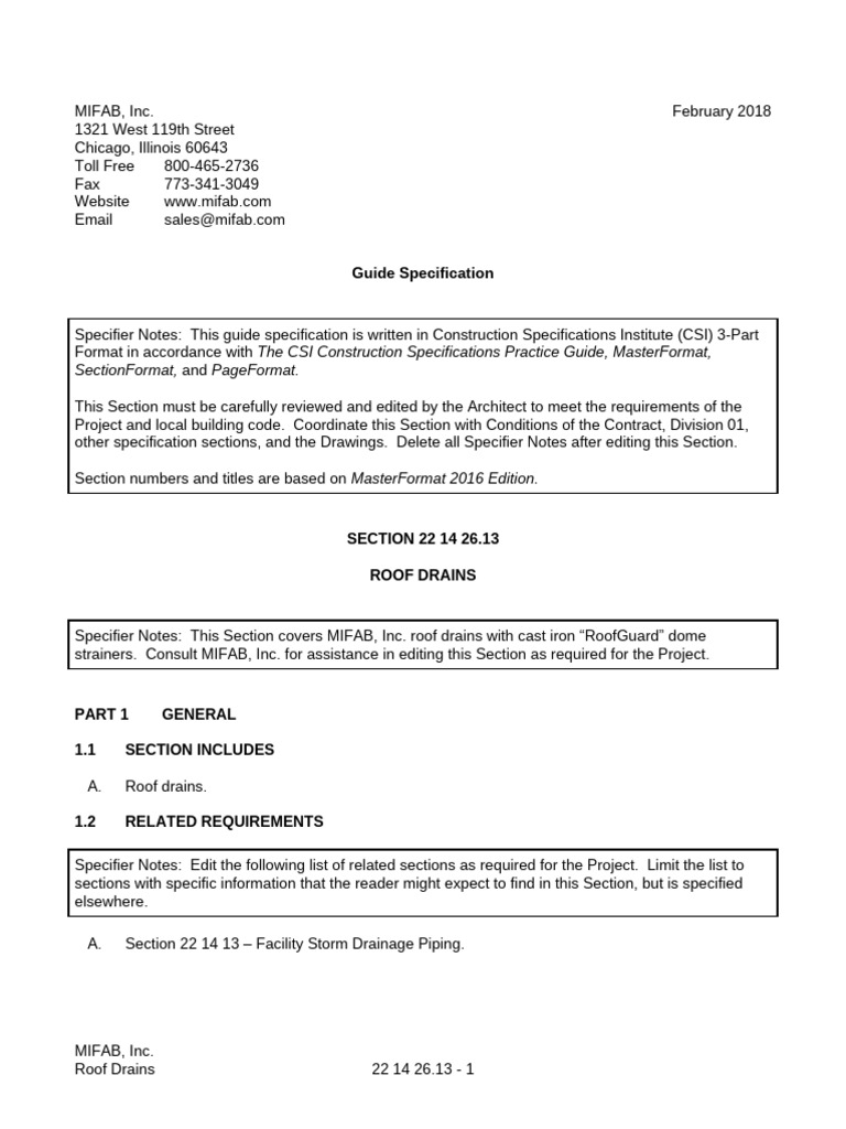 RoofGuard R1200 RG Non Clogging Roof Drain CSI Guide Specification | PDF | Specification ...