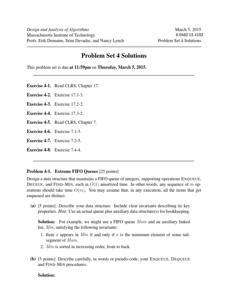 8cc8292f1b04e9adc43546295b2ecae3_MIT6_046JS15_pset4sols | PDF | Queue (Abstract Data Type ...