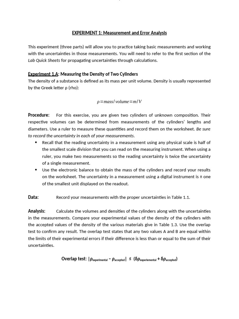 Measurement and Error Analysis Lab | PDF | Measurement | Density