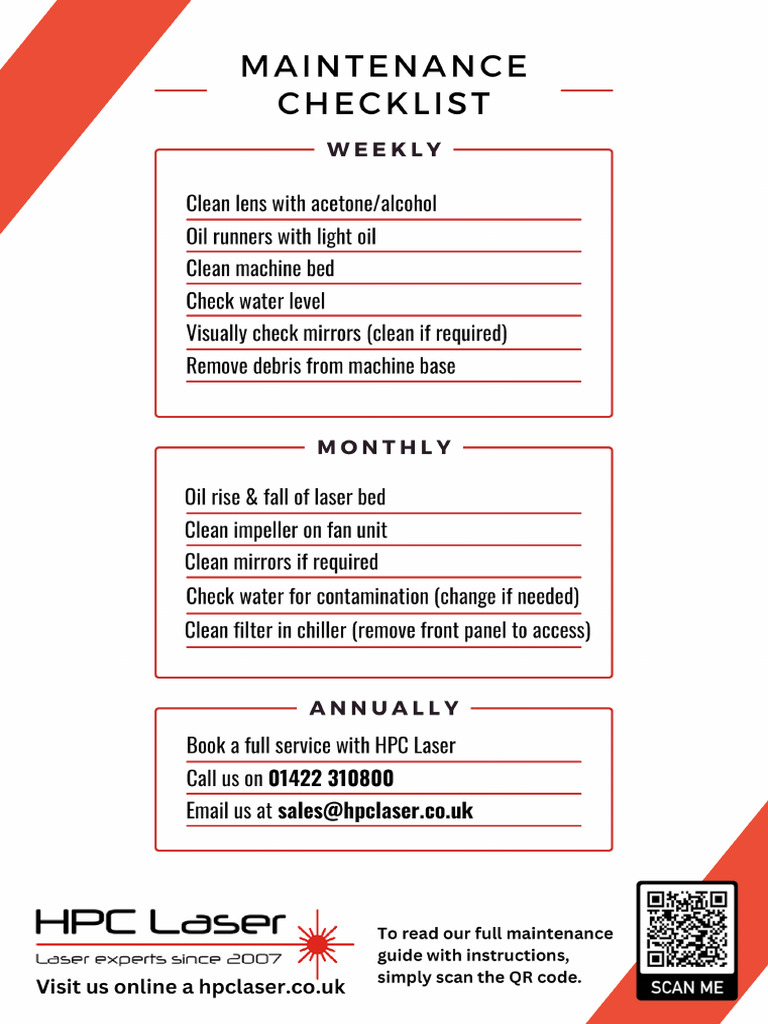 Laser Cutter Maintenance Checklist by HPC Laser | PDF