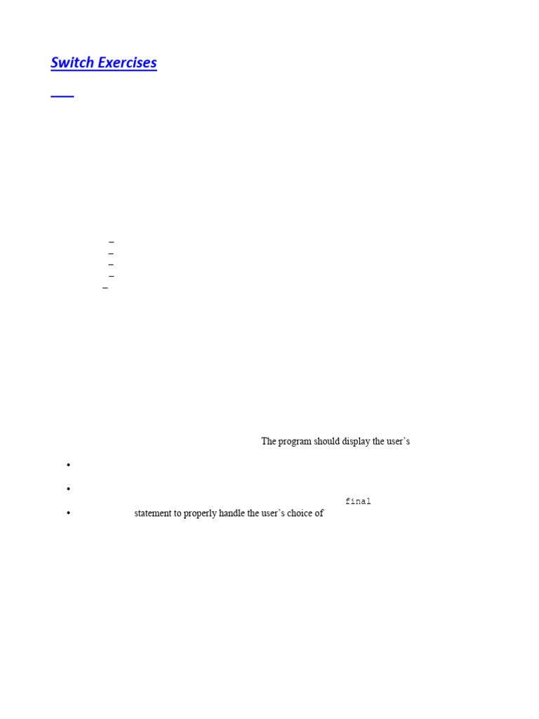 SwitchExercises2024 | PDF | Computing | Computer Programming