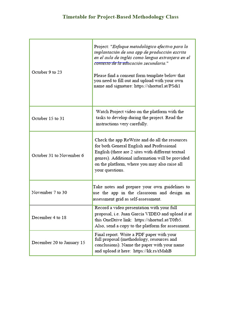 Timetable - Project - Based - Method (APP ReWrite) | PDF